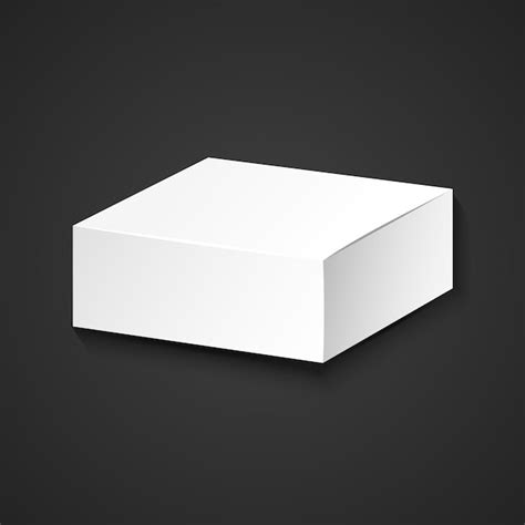 暗い背景で隔離の影のテンプレートデザインで現実的なベクトル白い空白のモックアップ紙低正方形パッケージ段ボール箱の図 Premiumベクトル素材