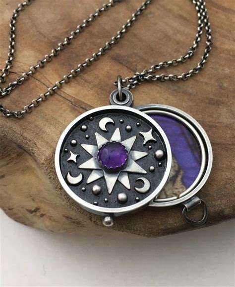 Symbolic Sterling Silver Locket Necklace Magical Locket Moon Locket