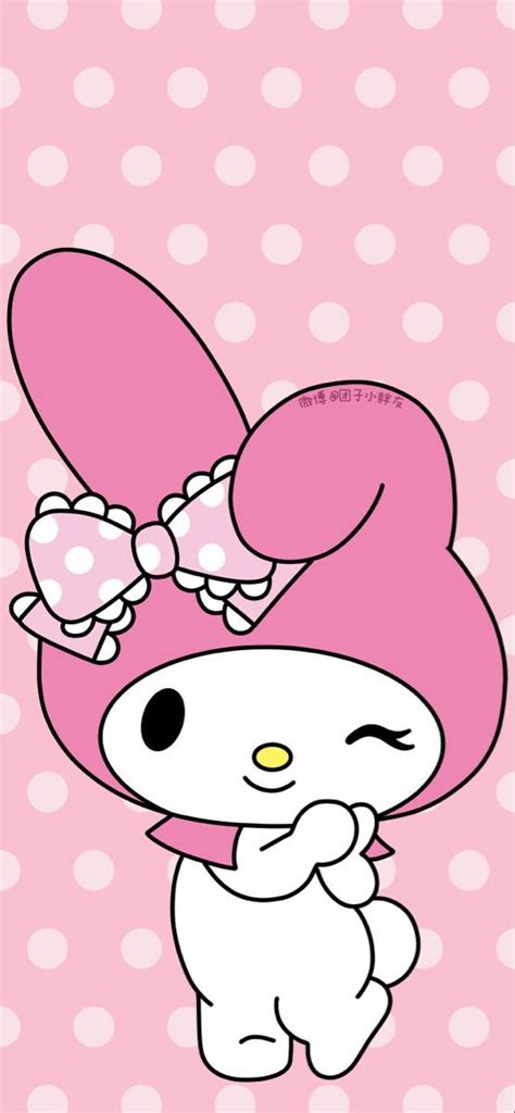 My Melody No Fundo De Bolinhas Rosas พื้นหลังสีเหลือง ศิลปะเด็ก วอ