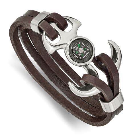 Chisel Stainless Steel Polished Functional Compass Multi Strand Brown