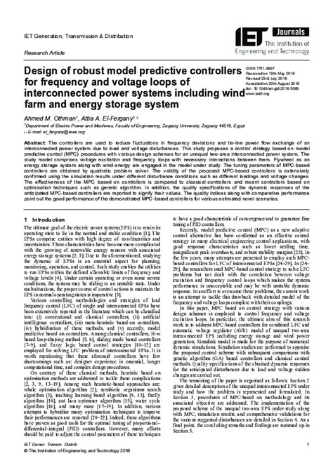 Pdf Design Of Robust Model Predictive Controllers For Frequency And