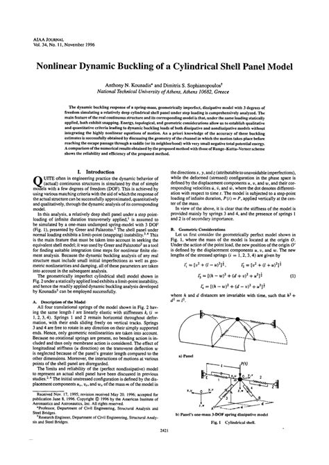 Pdf Nonlinear Dynamic Buckling Of A Cylindrical Shell Panel Model