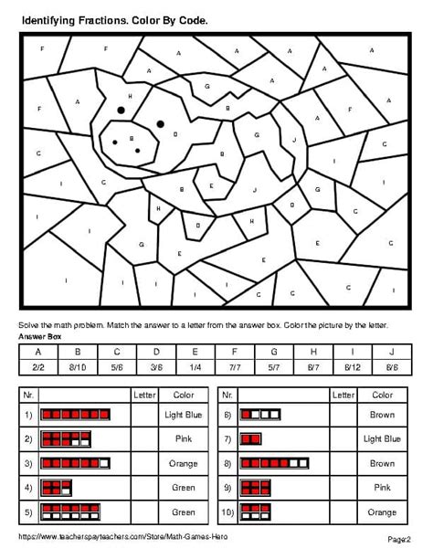 Identifying Fractions Coloring Pages Color By Code By Math Games Hero