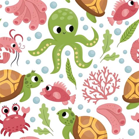 Vector bajo el mar patrón sin costuras repite el fondo con tortuga
