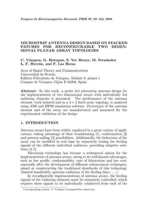 Pdf Microstrip Antenna Design Based On Stacked Patches For