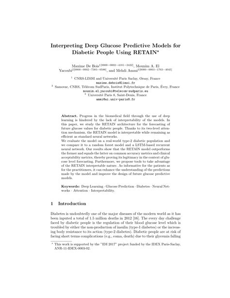 Pdf Interpreting Deep Glucose Predictive Models For Diabetic People Using Retain