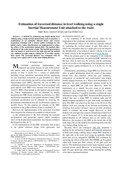 Pdf Estimation Of Traversed Distance In Level Walking Using A Single Inertial Measurement Unit