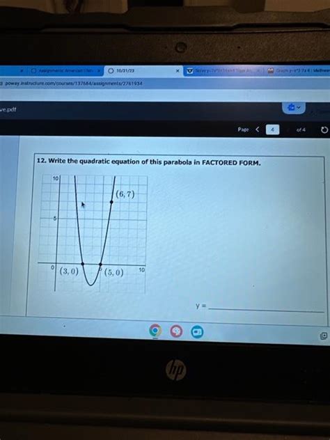 solved 12 write the quadratic equation of this parabola in