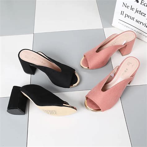 Peep Toe Leather Slippers For Women Shoes High Summer Footwear Cross