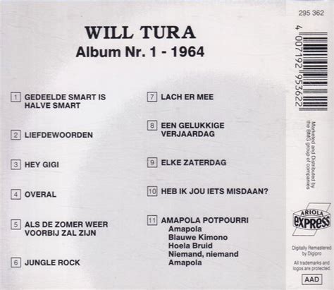 Will Tura Album Nr Will Tura Dedeelde Smart Is Halve Smart Cd Album Muziek Bol