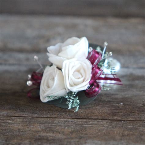 Camellia And Mini Rose Faux Pearl Wristlet Corsage With Rhinestones