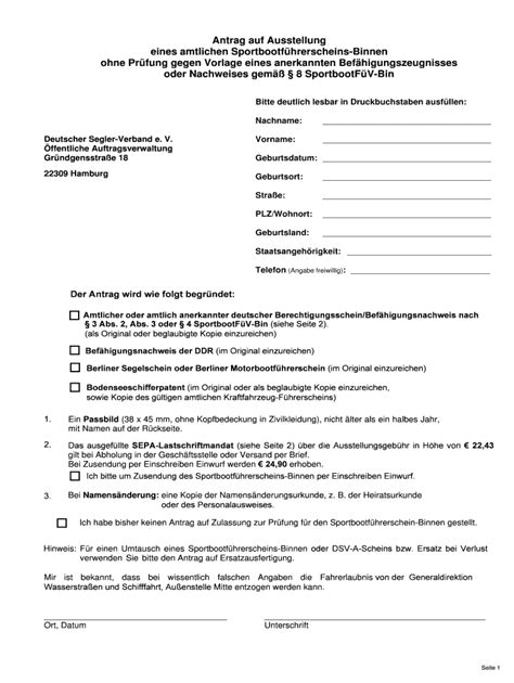 Fillable Online Yachtschule Ludwigsburg Ich Habe Bisher Keinen Antrag