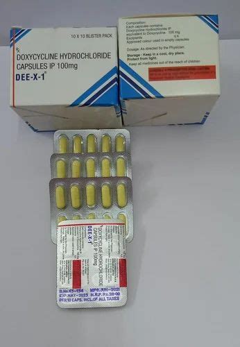 Doxycycline Hydrochloride Capsule Dee Strength 100mg Packaging Size