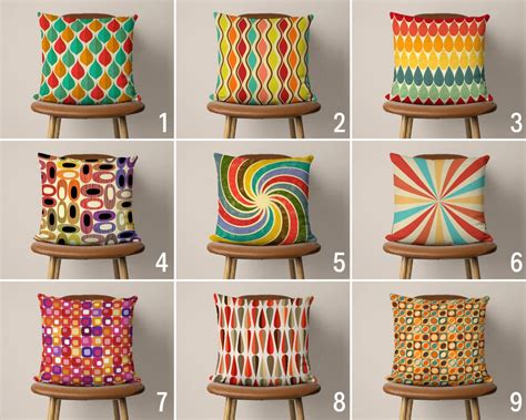Colorful Retro Style Pillow Case Mid Century Modern Pillow Cover Old