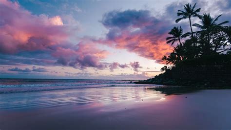 Tropical Beach Wallpaper 4k Aesthetic Sunset Purple Sky