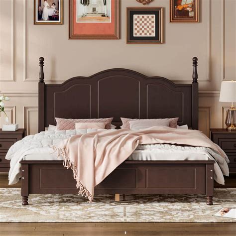 Harper And Bright Designs Dark Walnut Dark Brown Wood Frame Queen Size