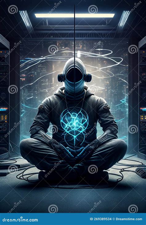 Hacker From The Future With Wires Connected To His Head Ai Generated