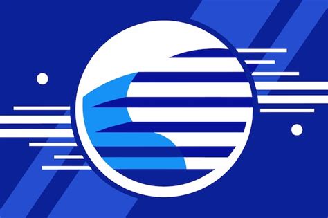 Un logotipo azul con un círculo blanco y un fondo azul con un logotipo blanco Vector Premium