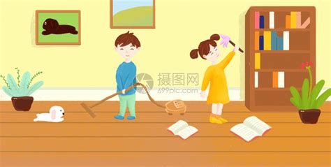 劳动节卡通人物打扫卫生动图图片 正版素材401021810 摄图网