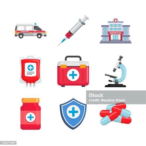 Ilustrasi Vektor Elemen Medis Dan Kesehatan Dalam Gaya Datar Paket Ikon