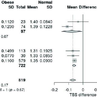 Forest Plot Summarizing The Comparison Of TBS Between Overweight And