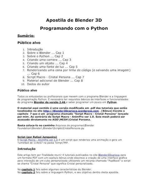 Pdf Apostila De Blender 3d Programando Com O Br