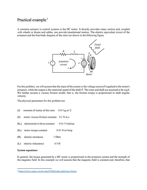 Dc Motor Modeling And Controller Design 1 Practical Example 1 A