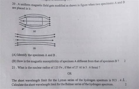 20 A Uniform Magnetic Field Gets Modified As Shown In Figure When Two Sp