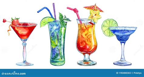 Set Of Different Cocktails Watercolor Stock Image Image Of Clipart