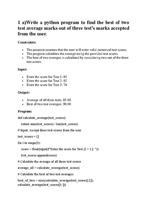 Dvp Manual 1 Awrite A Python Program To Find The Best Of Two Test