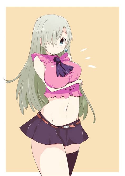 1girl Blacklegwear Blueeyes Breasts Earrings Elizabethliones Hair