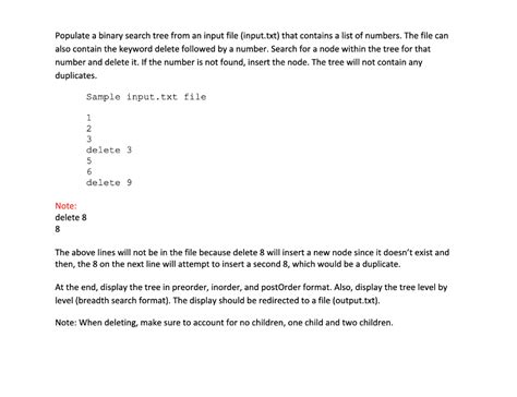 Solved Populate A Binary Search Tree From An Input File