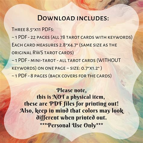 PRINTABLE Rider Waite Tarot Cards With Keywords PDF Upright And Reversed Meanings Tarot Beginner