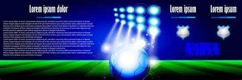 팀 경쟁 전투 및 승리의 개념 네온의 축구 공은 텍스트를위한 장소가있는 만화 스타일의 축구 배경에 스포트라이트를 보냅니다