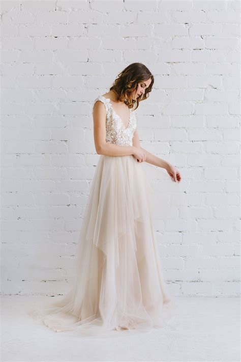 Wedding Dress Ivory Nude Wedding Dress Lace Wedding Dress