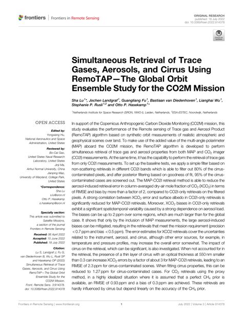 pdf simultaneous retrieval of trace gases aerosols and cirrus using