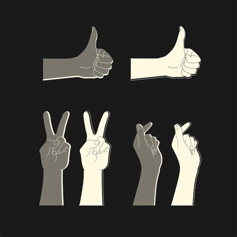 Conjunto De Manos Humanas Con Diferentes Gestos Claro Y Oscuro Vector