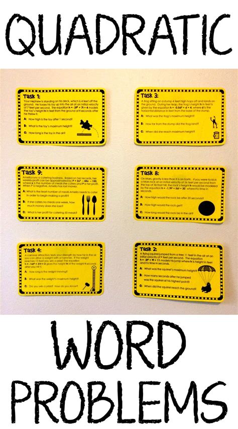 Quadratic Word Problems Task Cards Algebra Activity TRINOMIALS Quadratics Word Problems