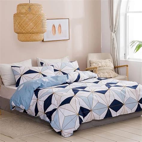 Housse De Couette X Bleu Blanc Parure De Lit X Adulte Réversible Microfibre Avec