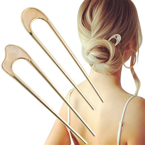 Vintage U Shaped Hair Pins 2pcs Style 1 Cgold Color French Hair Sticks For Chignon Hairstyles