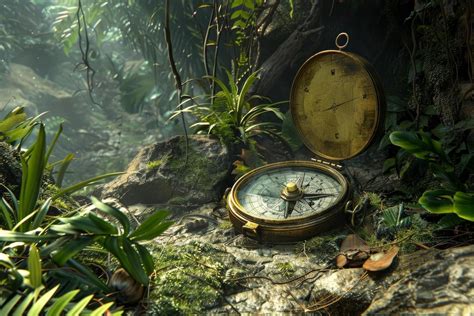 Antique Compass In Mystic Forest Premium Ai Generated Image