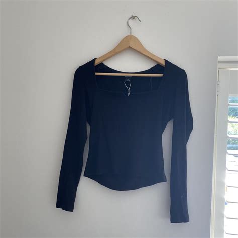 Monki Long Sleeve Black Square Neck Top Depop