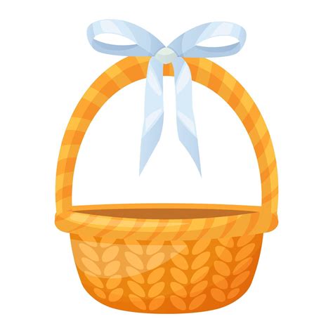 Empty Wicker Beautiful Basket With A Blue Bow Vector Illustration Of A