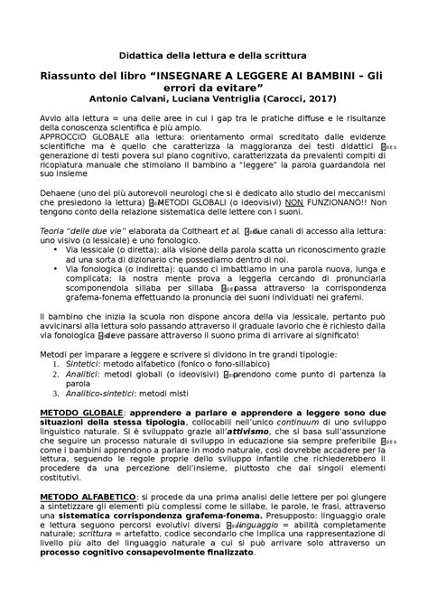 Insegnare A Leggere Ai Bambini Riassunto Docsity