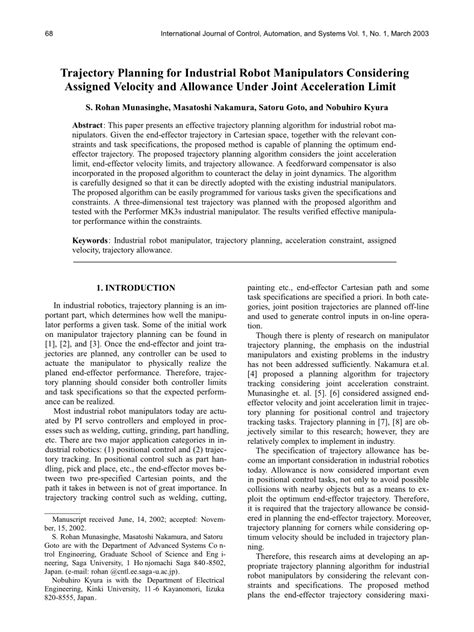 Pdf Trajectory Planning For Industrial Robot Manipulators Considering Assigned Velocity And