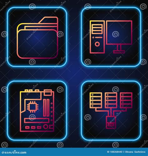 Set Line Server Data Web Hosting Motherboard Document Folder And