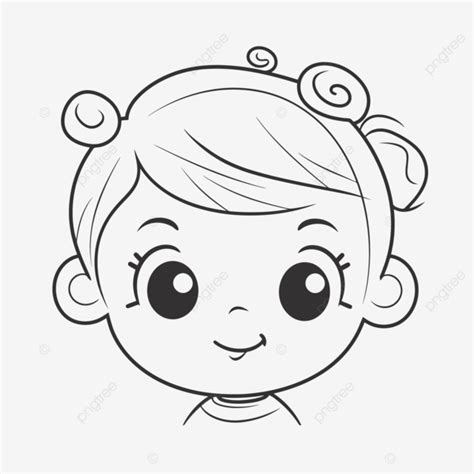 Gambar Wajah Gadis Comel Dalam Halaman Pewarna Hitam Dan Putih Vektor