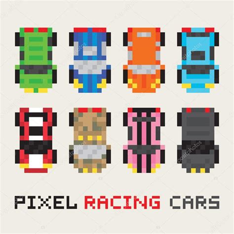 Pixel Arte Estilo Corridas Carros Vetor Definido Stock Vector By