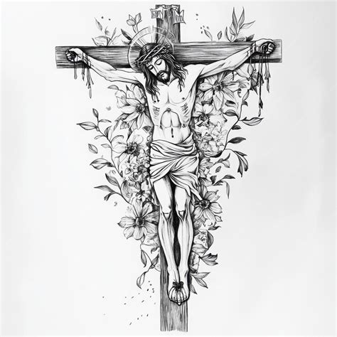 Premium Photo Jesus Christ On The Cross With Flowers And Leaves