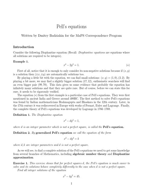 Pells Equations Pells Equations Notes Pdf Equations Square Root